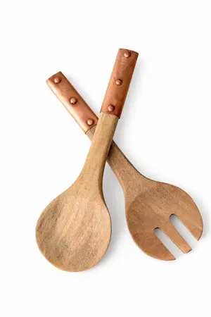 COPPERMILL KITCHEN Vintage Inspired Wood Serving Utensils With Copper Strap Handles - Brown