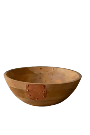 COPPERMILL KITCHEN Vintage Inspired Wooden Serving Bowl With Handmade Copper Details - Brown