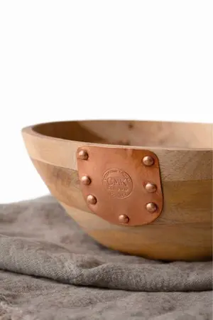 COPPERMILL KITCHEN Vintage Inspired Wooden Serving Bowl With Handmade Copper Details