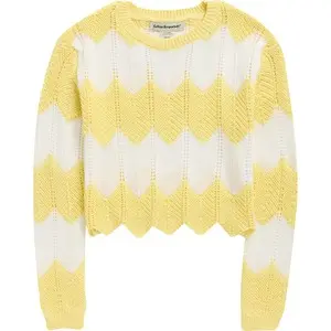 COTTON EMPORIUM Chevron Stripe Pointelle Knit Sweater - Yellow