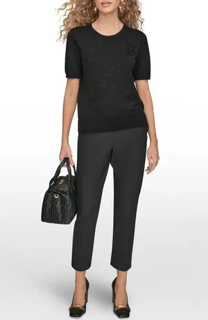 Donna Karan New York Floral-embellished Merino Wool Knit Top