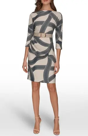 Donna Karan New York Swirl Print Belted Dress - Vellum/nightfall