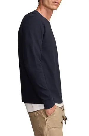 Lucky Brand Duofold Textured Long Sleeve Cotton T-shirt - Navy