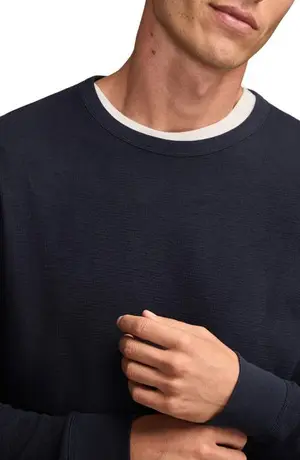 Lucky Brand Duofold Textured Long Sleeve Cotton T-shirt - Navy