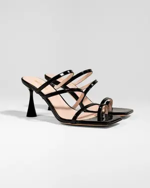 MI/MAI Sorento Square Toe Leather Sandal - Black