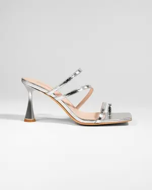 MI/MAI Sorento Square Toe Leather Sandal - Silver