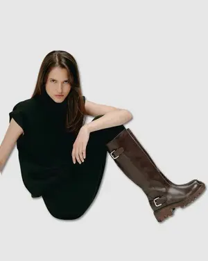 MI/MAI Herpen Long Boots With Treaded Sole - Chocolate