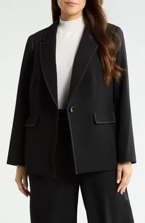 TAHARI ASL Topstitch Detail One-button Blazer