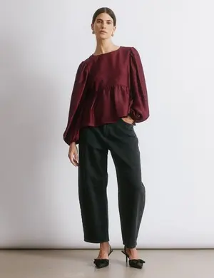 ALBARAY Crinkle Long Sleeve Satin Top