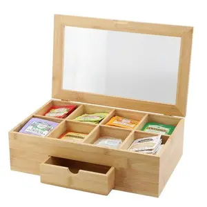 MEGACHEF Wood Tea Box Organizer - Bamboo