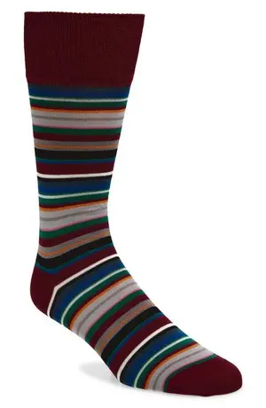 Paul Smith Munich Stripe Cotton Blend Dress Socks - Burgundy