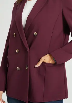 Betabrand Double-breasted Stretch Ponte Blazer - Burgundy