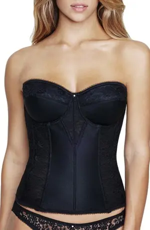 DOMINIQUE INTIMATES Colette Lace Low Back Convertible Corset Longline Bra - Black