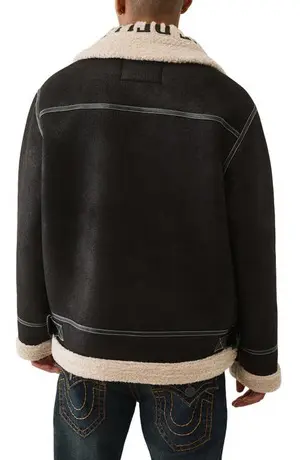 True Religion Faux Leather Jacket With Faux Shearling Trim