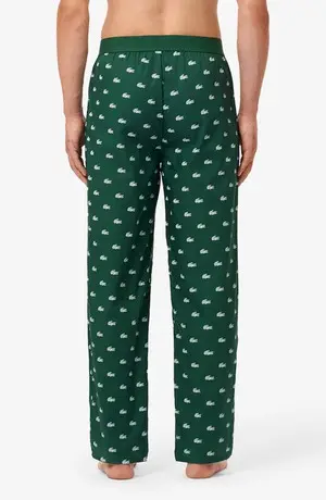 Lacoste Logo Print Cotton Pajama Pants - 291 Green/white
