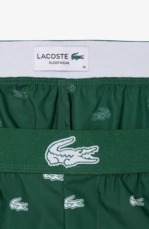 Lacoste Logo Print Cotton Pajama Pants - 291 Green/white