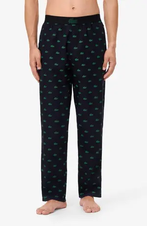 Lacoste Logo Print Cotton Pajama Pants - Abyss/green