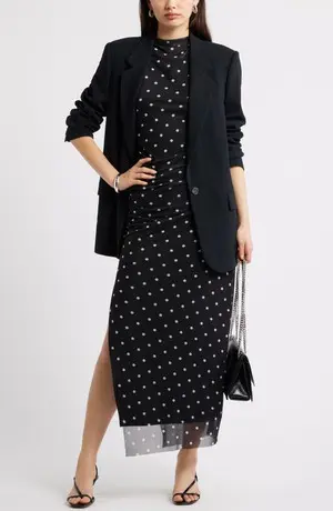 OPEN EDIT Mesh Body-con Maxi Dress - Black- White Still Dot