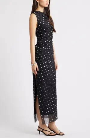 OPEN EDIT Mesh Body-con Maxi Dress - Black- White Still Dot
