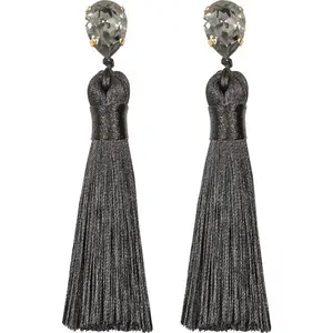 JENNIFER BEHR Francine Silk Tassel Drop Earrings - Black Diamond