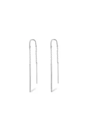 DPT ANTWERP Double Linea Diamond Hook Earrings - White Rhodium