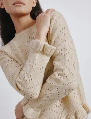 ALBARAY Pointelle Ruffle Sweater