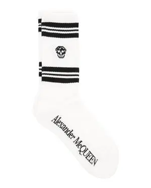 Alexander McQueen Striped Skull Logo Socks - White Black