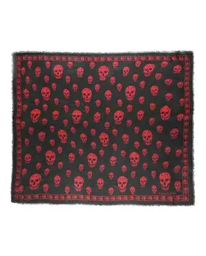 Alexander McQueen Skull Print Silk Scarf - Black Red