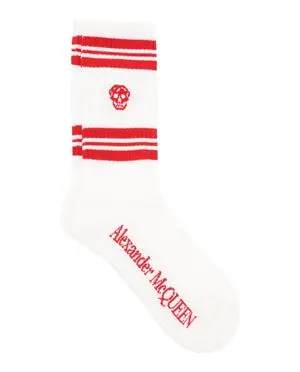 Alexander McQueen Striped Skull Logo Socks - White Red