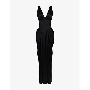 Women's Plunge Neck Draped Evening Dresses