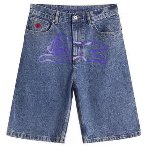 ICECREAM Running Dog Denim Shorts - Mid Wash Blue