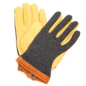 HESTRA Deerskin Wool Tricot Gloves - Charcoal/natural Yellow