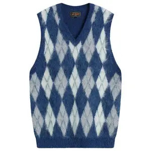 BEAMS Mohair Argyle Knit Vest - Navy