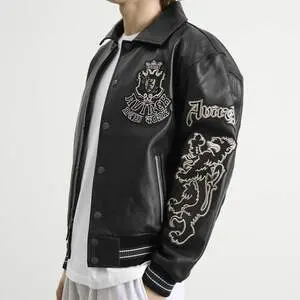 Avirex Goth Varsity Leather Jacket - Black | Editorialist