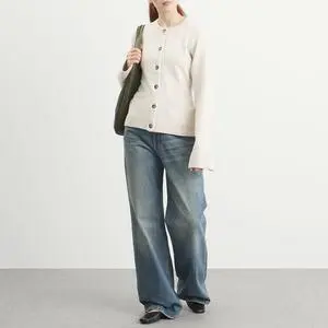 Good American Button Front Knit Cardigan - Vanilla