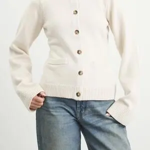 Good American Button Front Knit Cardigan - Vanilla
