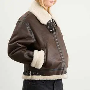 DUNST Oversized Shearling Jacket - Brown