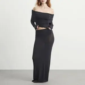 SKIMS Sheer Modal Long Skirt - Onyx