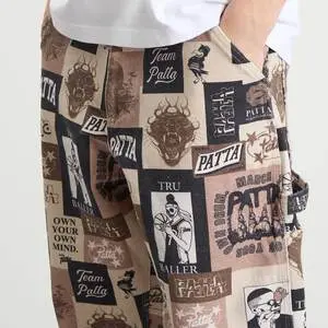 PATTA Collage Canvas Straight Leg Pants - Beige