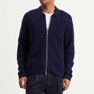 WAX LONDON Friar Zip Knit Jacket - Navy