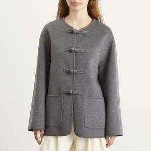 RÓHE Mandarin Closure Double-faced Jacket - Mid Grey Melange