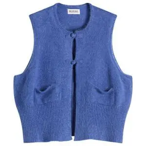 BEAMS China Button Knit Vest - Blue