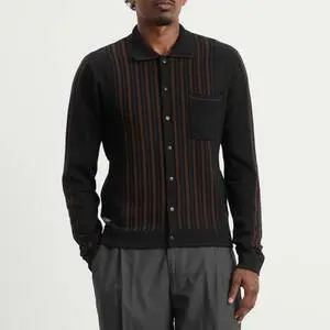 PERCIVAL Appendix Long Sleeve Knitted Shirt - Black/brown