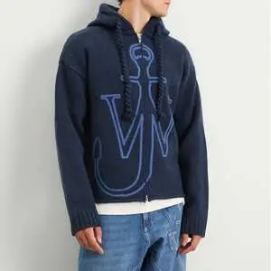 JW Anderson Anchor Embroidery Zipped Hoodie - Steel Blue