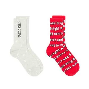 SKIMS X Cpfm Sport Crew Socks 2-pack - Light Heather Grey/red