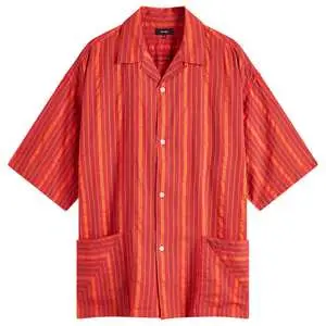BEAMS Stripe Open Collar Shirt - Red