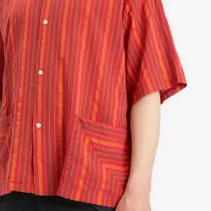 BEAMS Stripe Open Collar Shirt