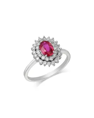 Bloomingdale'S Ruby And Diamond Halo Ring - Red/white