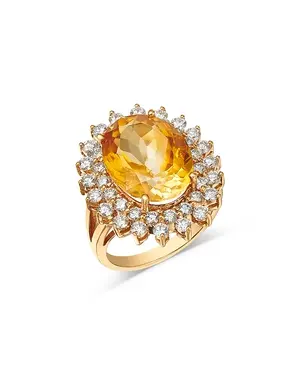 Bloomingdale'S Citrine And Diamond Halo Ring - Gold