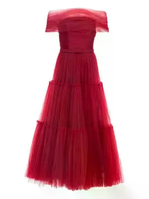 ANA RADU Off-shoulder Tulle Dress - Red